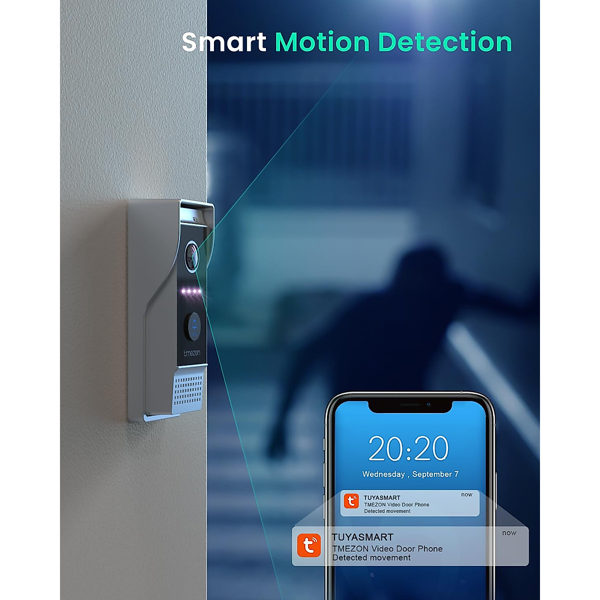 TMEZON Wireless WiFi Video Doorbell Intercom System 2 Unit and Monitor Door Phone IP 4 Wire 7 Inch Entry 1080P Camera Night Vision,Support Remote Unlock Door Release,Snapshot,Tuya