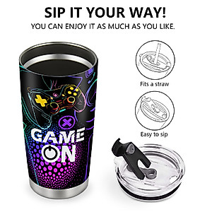 Jekeno Gamer Mug Tumbler Boys Gifts - Gaming Gamepad Presents for Kids Teens Men Son Dad Boyfriend Husband Father Easter Birthday Christmas Video Game Controller Cup 20oz Stainless Steel