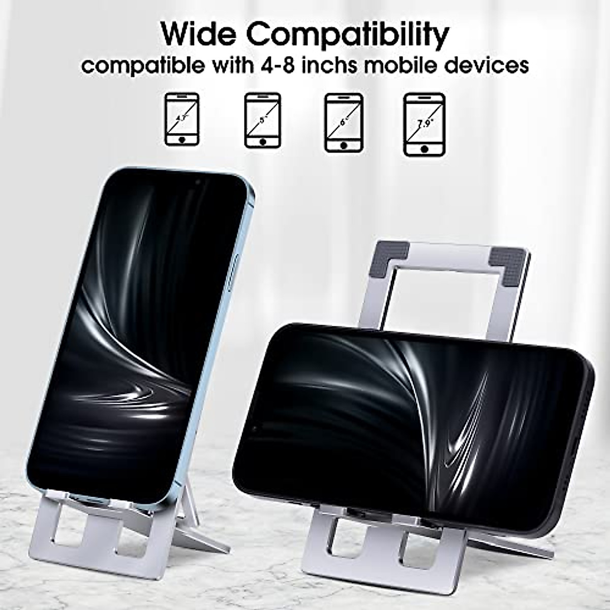 Arae Cell Phone Stand, Adjustable iPhone Stand for Desk, Aluminum Foldable Office Phone Holder Cradle Dock Compatible with iPhone 13 12 11 Pro Max Xs Xr 8 7 6 Plus, Samsung Galaxy Smartphones(4-8")