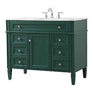 Elegant Decor Park Avenue 42" Metal MDF Marble Single Bathroom Vanity in Green