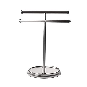 Umbra Palm Double Hand Towel Tree, Brushed Nickel 2 Towels Holder and Accessories Stand for Bathroom Vanities - Slim, Modern, Durable Bars With Base Serves as a Jewelry Tray for Rings