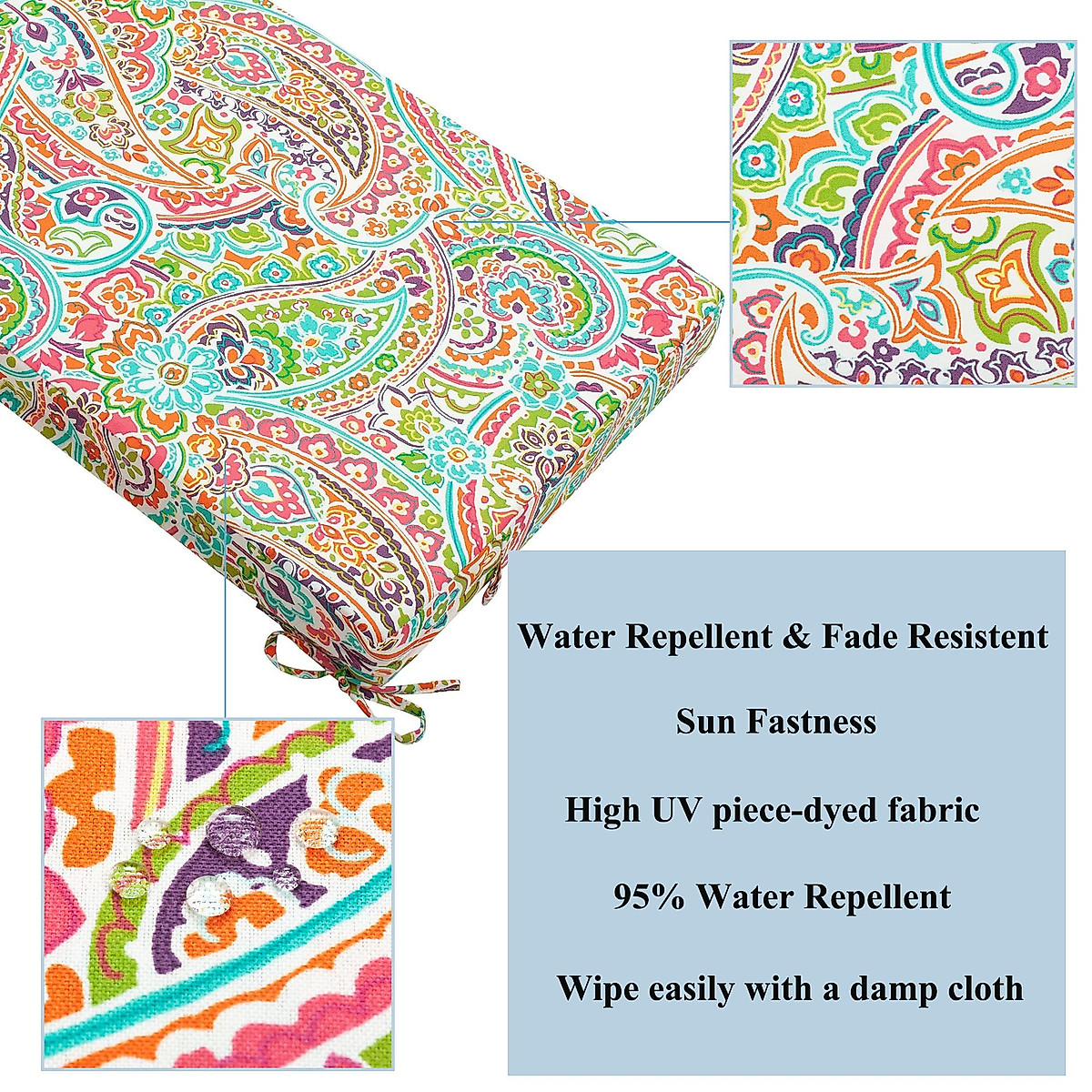 FUNHOME Outdoor Cushion Covers,42" x 18" x 3", No Insert! Patio Cushion Covers Replacement for Outdoor Furniture,Water Resistant Patio Bench Loveseat Cushion Covers 1 Pack, Melora Paisley(Covers ONLY)