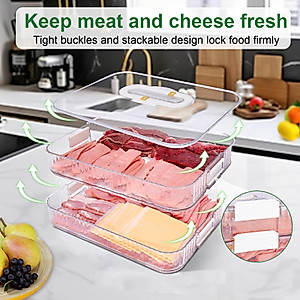 AIERSA Deli Meat Container for Fridge, Lunch Meat Container for Refrigerator, Food Storage Containers with Lids for Cheese, Cold Cuts, Bacon, Ham, Sandwich Meat Keeper, Airtight