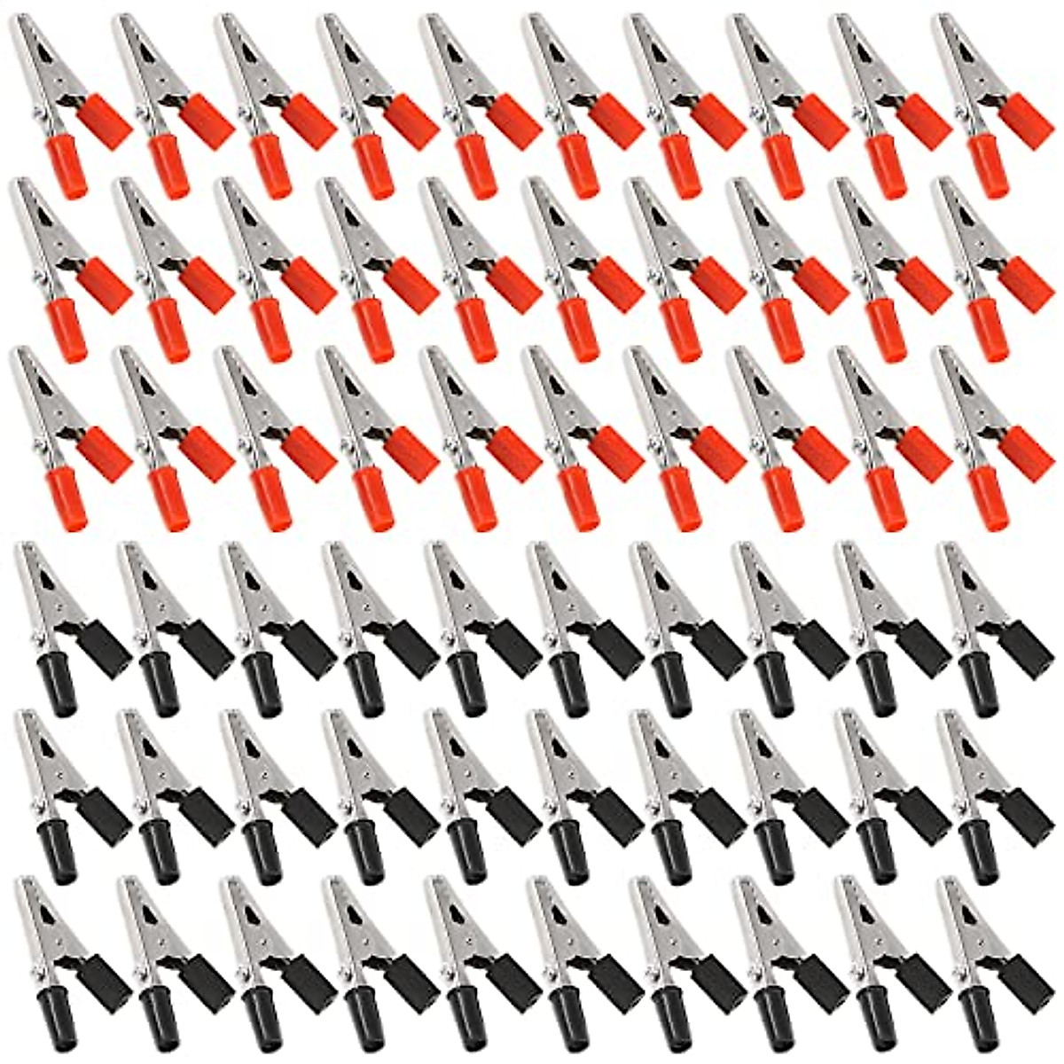 Glarks 60Pcs 53MM Insulated Alligator Clip Clamp Assortment Kit, Red Black Electrical Test Clamps with Plastic Hands for Electrical Testing