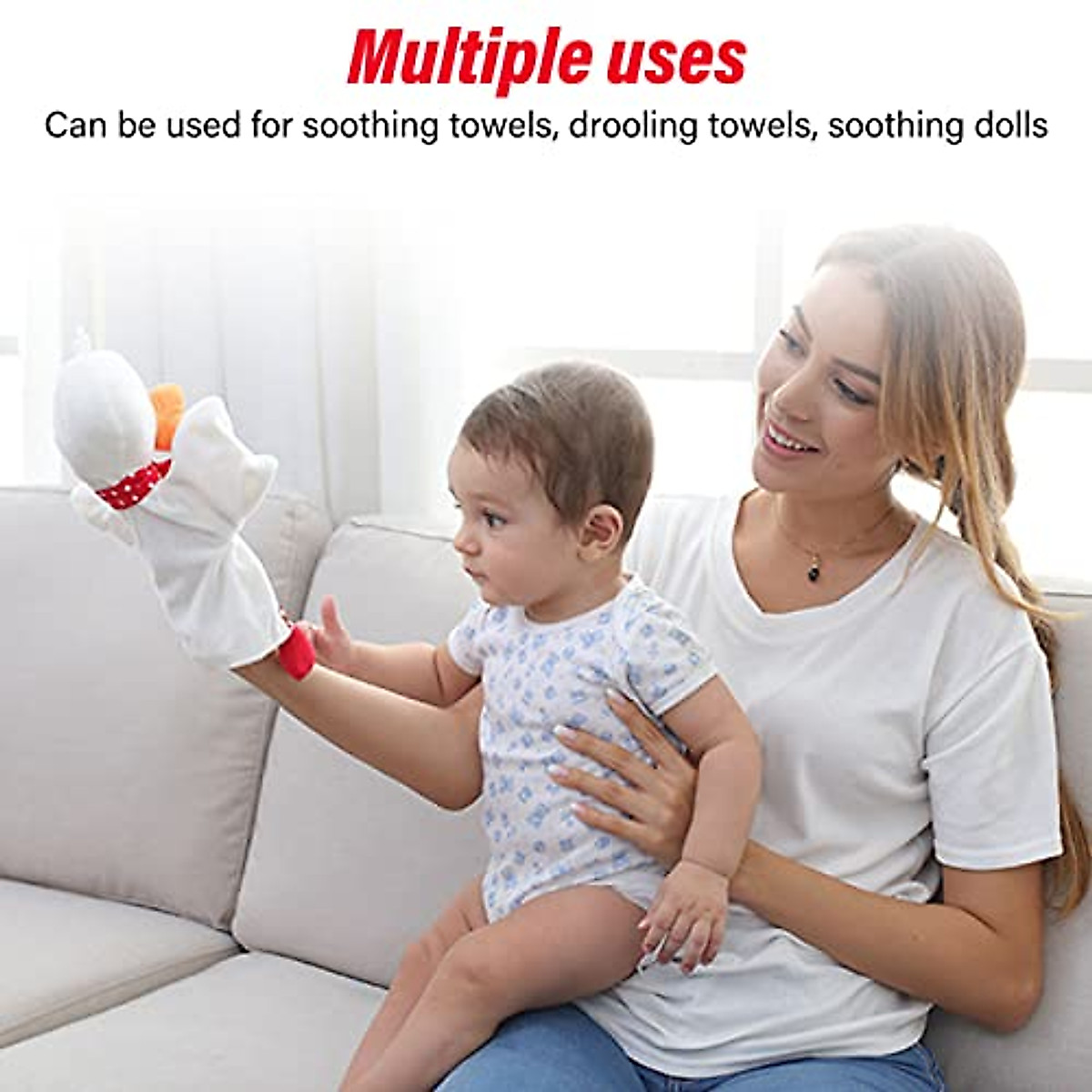 Baby Stuffed Animals Blanket, Visual Development Soft and Bright Colors Plush Cartoon Baby Security Blanket for Kids More Than 3 Months for Soothing Towels (White)