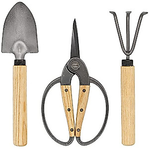 N&V Bonsai Scissors Set, 3 Pcs Set Including Bonsai Scissors, Mini Rake and Mini Shovel, For Arranging Flowers, Trimming Plants, For Grow Room or Gardening, Bonsai Tools.