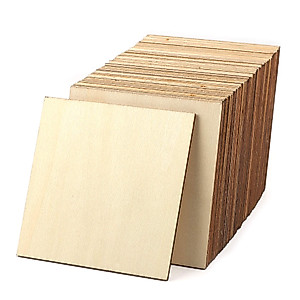 50Pcs Unfinished Wood Pieces 4x4 Inch Square Blank Wooden,Wooden Cutouts for Crafts,Squares Cutout Tiles Unfinished Wood Cup Coasters Natural Slices Wooden Square Cutouts for Ornaments HomeDecoration