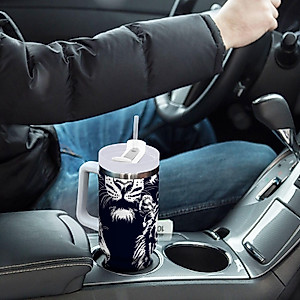 ALAZA White Tiger Portrait 40 oz Tumbler Stainless Steel Water Bottle Vacuum Insulated Cup with Straw Lid & Handle For Travel Car Cup Holder