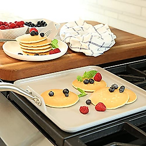 TECHEF - CeraTerra Ceramic Nonstick Square Griddle Pan (PTFE and PFOA Free Ceramic Exterior & Interior), Oven & Dishwasher Safe, Made in Korea, Grey/Silver (Griddle Pan)