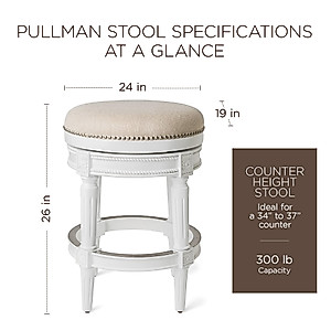 Maven Lane Pullman 26 Inch Tall Backless Alabaster White Finish Counter Height Upholstered Barstool with Cream Fabric Cushion Seat