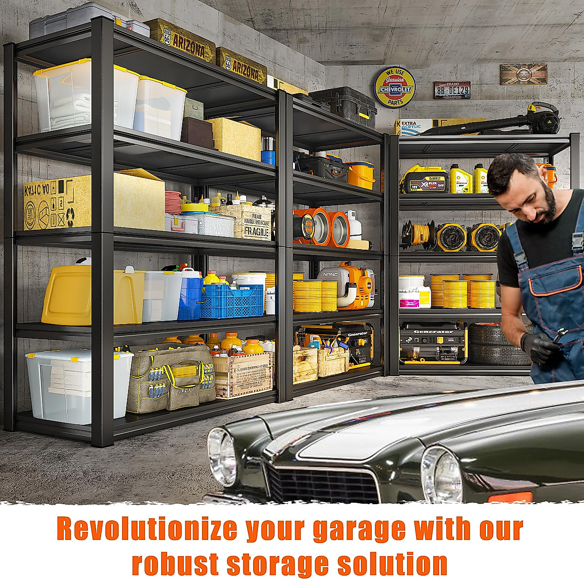 Raybee Storage Shelves Heavy Duty Garage Shelving, 2 Pack, Heavy Duty Shelving Loads 2050Lbs, Adjustable 5-Tier Metal Shelves for Storage, Garage Shelves Heavy Duty for Warehouse,Pantry,Kitchen