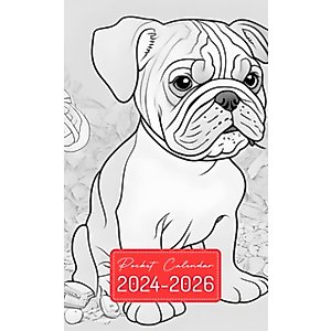 Pocket Calendar 2024-2026: Two-Year Monthly Planner for Purse , 36 Months from January 2024 to December 2026 | Cartoon dog breed | Cute bulldog | Coloring page