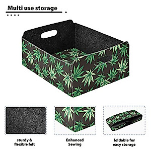 CaTaKu Foldable Storage Basket Marijuana Leaves Collapsible Felt Storage Bins with Handle Drawer Organizer Bin Cube Shelf Box for Organizing Closet Clothes Office Books Bedroom