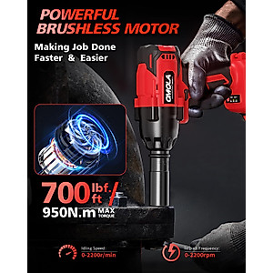 OMOLA Cordless Impact Wrench,1/2 impact gun，700 Ft-lb（950NM） High Torque 3200 RPM,with a 15C 21V 4.0Ah Li-Ion Battery, Fast Charger,Brushless motor，4 Sockets,Electric Impact Wrench for Car Truck RV