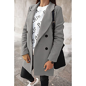 Women Duffle Coat Peacoat Double-Breasted Notch Lapel Button-Down Jacket Solid Color Plain Thigh-Long Trench Outerwear Windbreaker(A Light Grey,2XL)