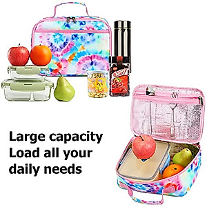 Kids Lunch Box for School Girls Boys Insulated Lunch Bags Reusable Lunch Cooler Tote for Women Work Travel Pinic (Tie-Dye Blue)