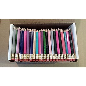 Half Pencils with Eraser - Golf, Classroom, Pew, Short, Mini - Hexagon, Sharpened, Non Toxic, Non-Smudge, 2 Pencil, Wood Cased, Color -Assorted Mix of Colors, (Box of 48) Golf Pocket Pencils ™