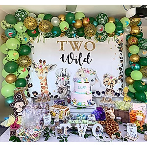 Mocsicka Two Wild Backdrop for Girl Jungle Safari Animals 2nd Birthday Party Decoration 7x5ft Floral Leopard Photo Background for Birthday Banner (7x5ft (82x60 inch))