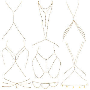 9 Pcs Body Chain Jewelry Bikini Bra Chain Retro Waist Belly Chain Necklace Boho Belly Waist Chain Body Jewelry Set for Women Summer Beach Gold