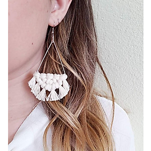 Bohemian Handmade Fringe Tassel Dangle Drop Statement Earrings for Women (Green)