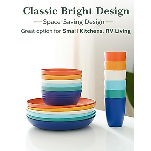 GENLGE Plastic Cups Reusable Wheat Straw Cups 12 OZ, Unbreakable Drinking Cups for Kitchen - BPA Free Cups Dishwasher Safe Plastic Tumbler Cups Cups Set of 6