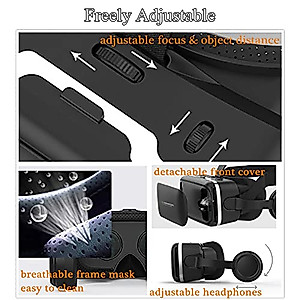 3D VR Glasses Virtual Reality Headset Goggles w/ Headphones for iPhone 14 13 12 11 Pro XR XS X 8 7 6S 6 Plus Samsung Galaxy S10 S9 S8 S7 S6 Edge + BLU Advance 5.2 A4 Vivo Go Dash XL X8 etc, Black