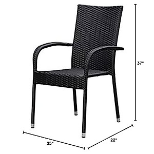 Patio Sense Morgan Outdoor All-Weather Wicker Stacking Woven No Assembly Steel Powder Coated Frame Lightweight Indoor Outdoor Porch Backyard Lawn Garden Balcony - Black - Set of 4