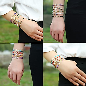 48 Pcs Evil Eye Bracelets Mexican Bracelets Hamsa Bracelet Set Protection Mal De Ojo Bracelets Gold Evil Eye Anklets Jewelry Gift for Women Men