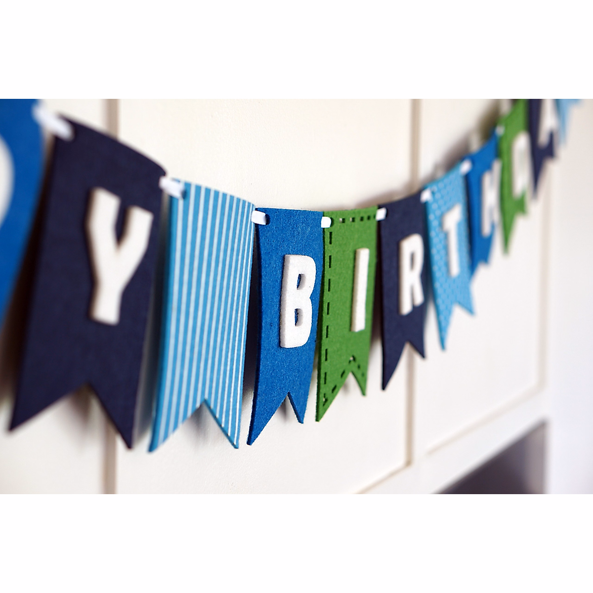 Premium Layered Felt Happy Birthday Banner Bunting Laser Cut 60 inches wide - Blues