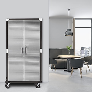 Seville Classics UltraHD Solid Steel Rolling Lockable Metal Storage Cabinet Locker Organizer w/Adjustable Shelves for Garage, Warehouse, Office, Classroom, 36" W x 18" D x 72" H, Graphite