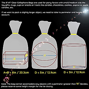 PigPotParty 8"x 11", 50Pcs Bottom Gusset Bags, Clear Cello Cellophane Treat Goodie Bags with 50x Twist Ties, Party Favor Packaging, Gift Mug Wrapping, Food Storage(No Side Gusset)