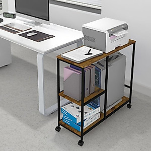 Natwind Computer PC Case Tower and Printer Stand with Charging Station, Printer Table with Wheels, Shredder CPU Stand, Computer Host Cart, PC Tower Storage Shelf for Home Office Organization (Retro)