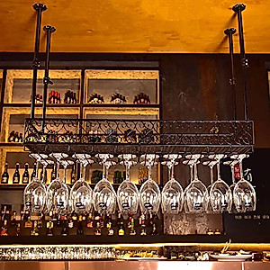 Ceiling Glass Rack Ceiling Hanging Display Rack,Adjustable Height,Industrial Metal Bottle Holder,Stemare Holder,Restaurants/Bars/Home Decorative Storage Shelf