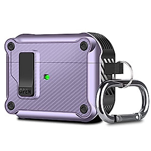 for AirPods Pro 2 Case, AirPods Pro 2nd Generation Case 2022 with Secure Lock Clip Hard AirPods Pro 2nd Cover Keychain for Men Women, Full Body Shockproof Protective Case for AirPods Pro 2nd-Purple