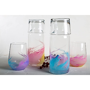 Rakle Bedside Water Carafe – 23.6oz Water Carafe and Glass – Glass Water Pitcher for Nightstand, Bedroom, Bathroom – Glass Water Carafe/Mouthwash Container for Water, Lemonade, Juice