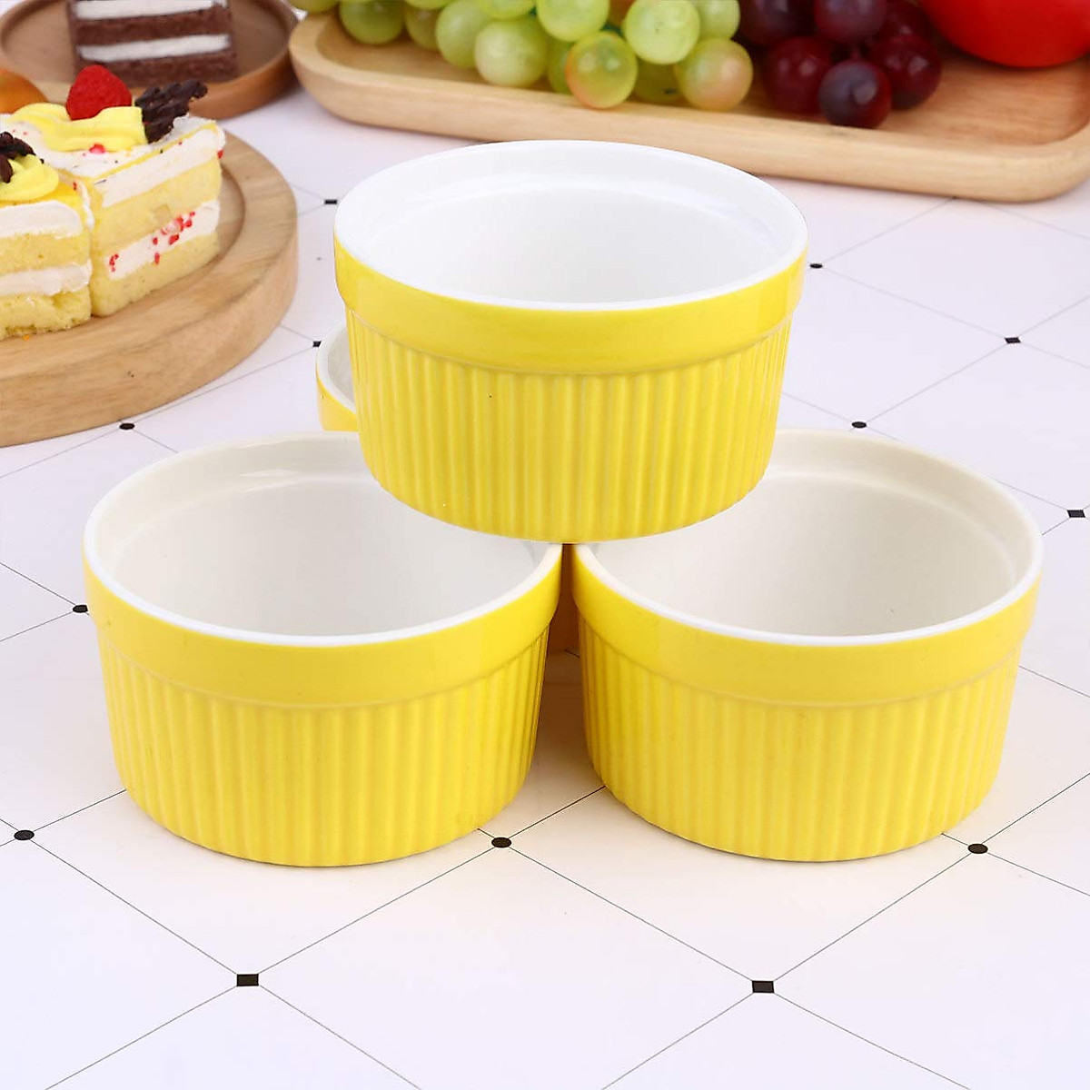 PRETYZOOM Ceramic Ramekins Porcelain Dishes Dessert Custard Baking Cup Round Ceramic Pudding Cup Bowl Ramekins Bakeware for Baking Serving Creme Brulee Lava Cake 5pcs