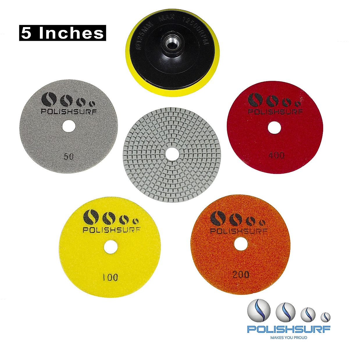 5 Inch Diamond Concrete Polishing Pads Wet Dry Set for Quartz Marble Stone Countertop Concrete Granite Polishing by POLISHSURF
