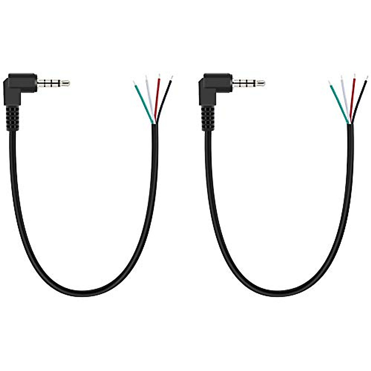 Fancasee (2 Pack Replacement 3.5mm 90 Degree Male Plug to Bare Wire Open End TRRS 4 Pole Stereo 1/8" 3.5mm Plug Jack Connector Audio Cable for Headphone Headset Earphone Microphone Cable Repair