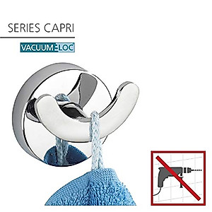 WENKO, Chrome, Towel Vacuum-Loc System, No Drilling Wall Hook, Rustfree, Dimensions 1.57 x 2.56 x 2.36 in, 4x6,5x6 cm