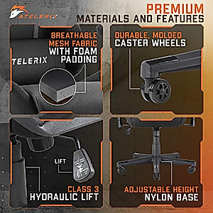 Atelerix Ventris Noir Gaming Chair - Use as Desk, Office or Computer - Tilting Mechanism and Ergonomic Adjustable Swivel Game Chair w/ 4D Armrests & Armrest Covers, Headrest and Lumbar Support