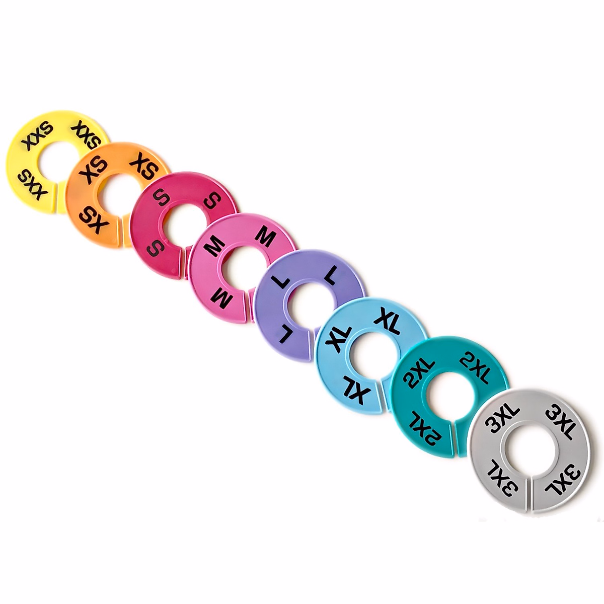 discount sizing Set of Colored Clothing Round Rack Size Dividers (XXS - 3XL) Various Quantities Available (16)