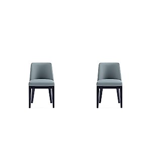 Manhattan Comfort Gansevoort Modern Faux Leather Dining Chair with Solid Beech Wood Frame, Upholstered Accent Furniture for Kitchen Table or Office, Pewter