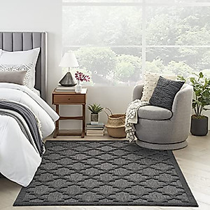 Nourison Easy Care Moroccan Charcoal/Black 5' x 7' Area Rug, Trellis, Easy Cleaning, Non Shedding, Bed Room, Living Room, Dining Room, Backyard, Deck, Patio (5x7)