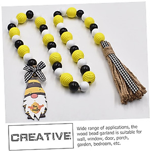 Abaodam 10 Pcs Bee Wooden Beads Gnome Wood Bead Garland Farmhouse Wood Bead Garland Bee Day Bead Garland Pendant Trays Wood Trays Bee Day Wood Bead Garland Rope Tassel Pendant