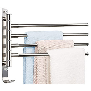 TONIAL Towel Rack 15 inch Swivel Towel Racks for Bathroom Wall Mounted, Bath Towel Bar Stainless Steel 4-Arm Towel Holder Brushed Nickel, Space Saving