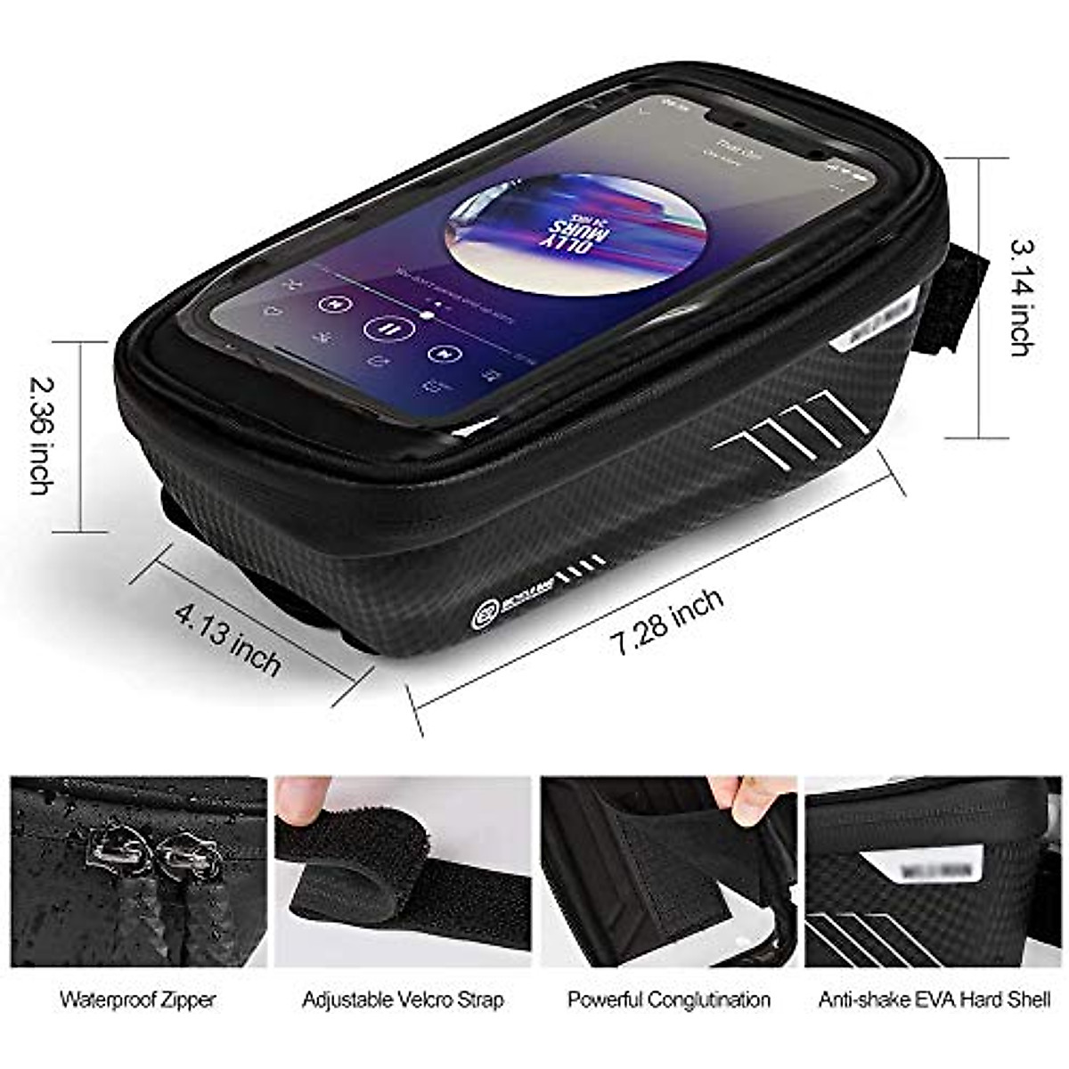 Bike Phone Mount Bag, Waterproof Bicycle Cycling Top Tube Handlebar Phone Holder Pouch Front Frame Storage Bag for iPhone 11 12 13 Pro Max, Galaxy S22 S21 Ultra S20 FE A12, Google Pixel 6, OnePlus 9 8