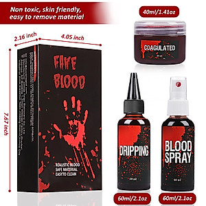 Fake Blood Set, 2.1oz Fake Blood Spray and 2.1oz Dripping Blood and 1.41oz Coagulated Gel Blood, Halloween Washable Fake Blood Makeup for Clothes, Zombie, Vampire Cosplay & Dress Up