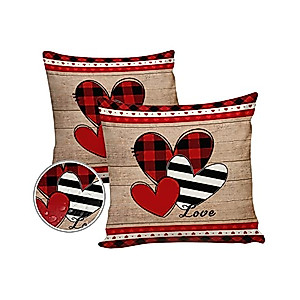 Outdoor Pillows 16x16 Waterproof Outdoor Pillow Covers, Valentine's Day Sweet Love Heart Polyester Throw Pillow Covers Garden Cushion Decorative Case for Patio Couch Decoration Set of 2, Vintage Wood