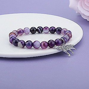 PARTNER Wolf Lover Gift Wolf Spirit Animal Gift Wolf Charm Wolf Bracelet Jewelry Inspiration Gift for Friend (Purple)