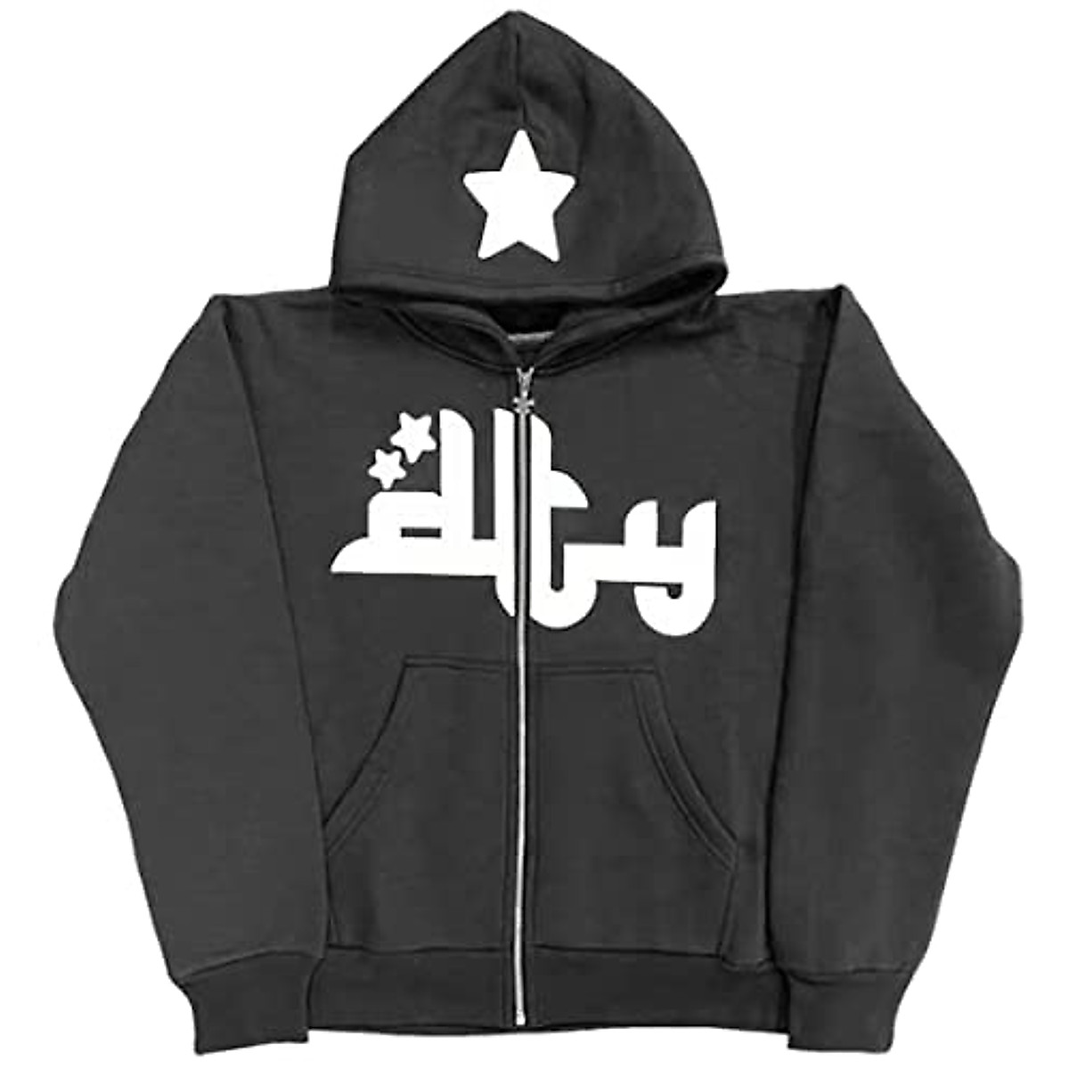 MINIDORA Men's Y2k Long Sleeved Zip Up Hoodies Pullover Sweatshirt Streetwear Punk Goth Aesthetic Hoodies Grey Medium